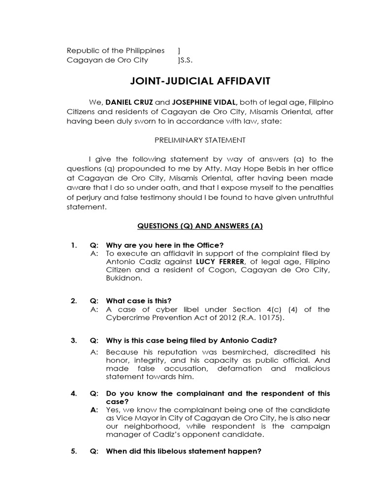 Joint Judicial Affidavit Witnesses | PDF | Affidavit | Perjury