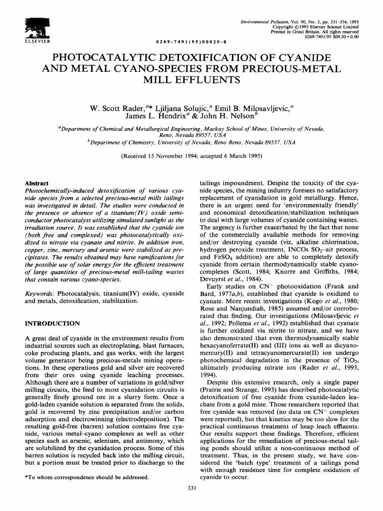 PHOTOCATALYTIC DETOXIFICATION OF CYANIDE AND METAL CYANO-SPECIES FROM ...