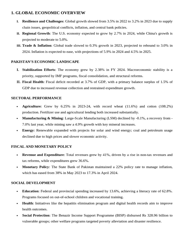 Economic Survey of Pakistan 2024 - Cross | PDF | Fiscal Policy ...