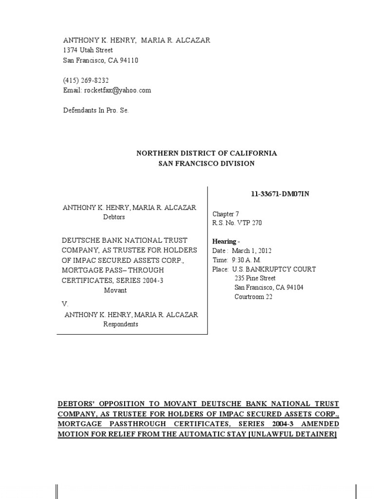 Resonse Motion To Lift Stay Revised 2-21-2012 | PDF | Mortgage Law ...