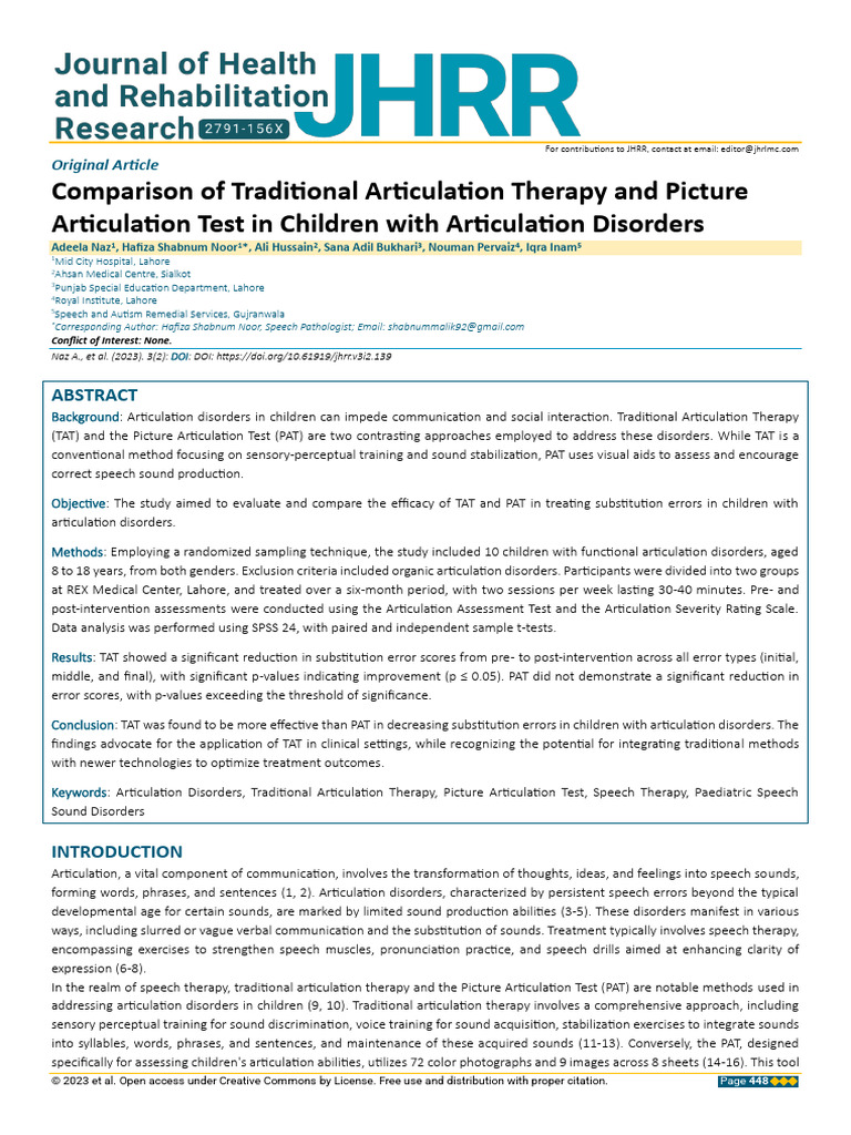 Comparing Articulation Therapies for Kids | PDF | Speech | Student's T Test