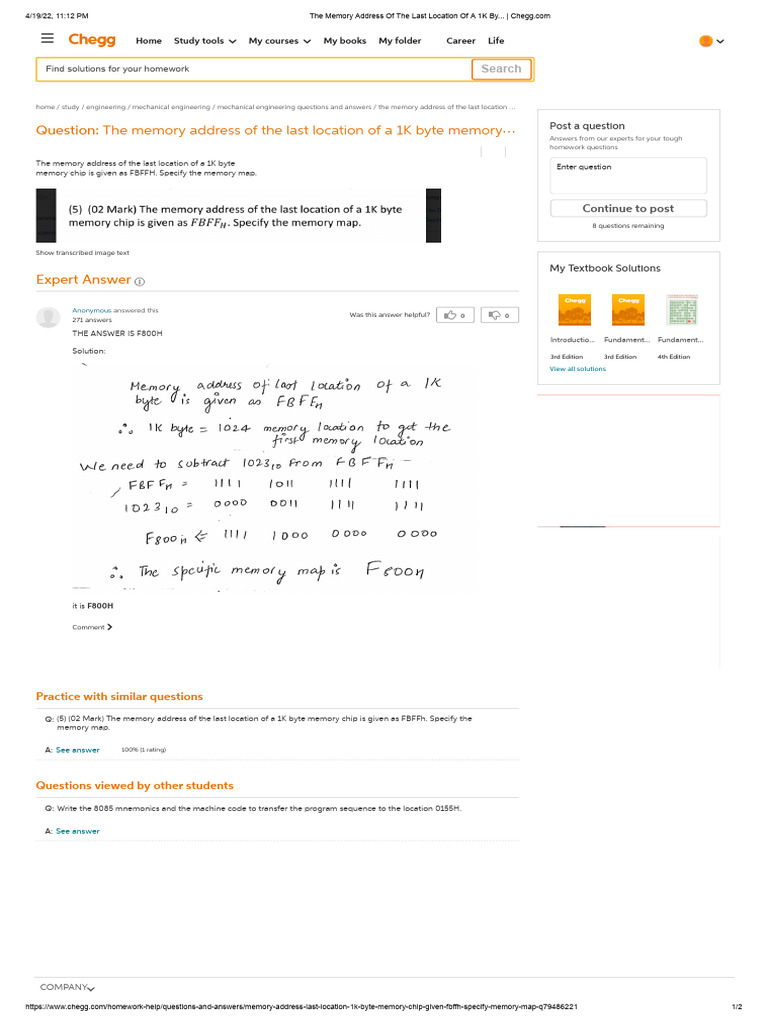 The Memory Address Of The Last Location Of A 1K By... _ Chegg.com | PDF | Computer Hardware ...
