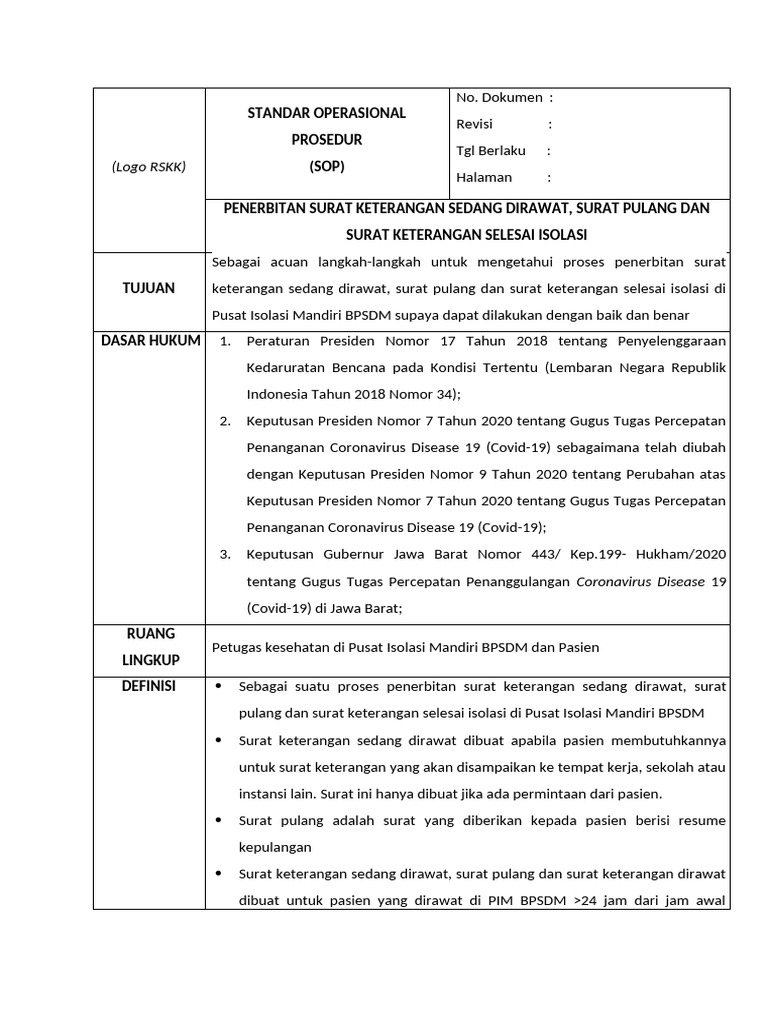 Prosedur Penerbitan Surat Keterangan Isolasi | PDF