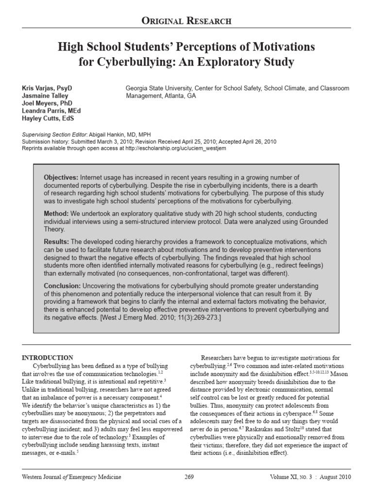 High School Students' Perceptions of Motivations For Ciberbullying ...