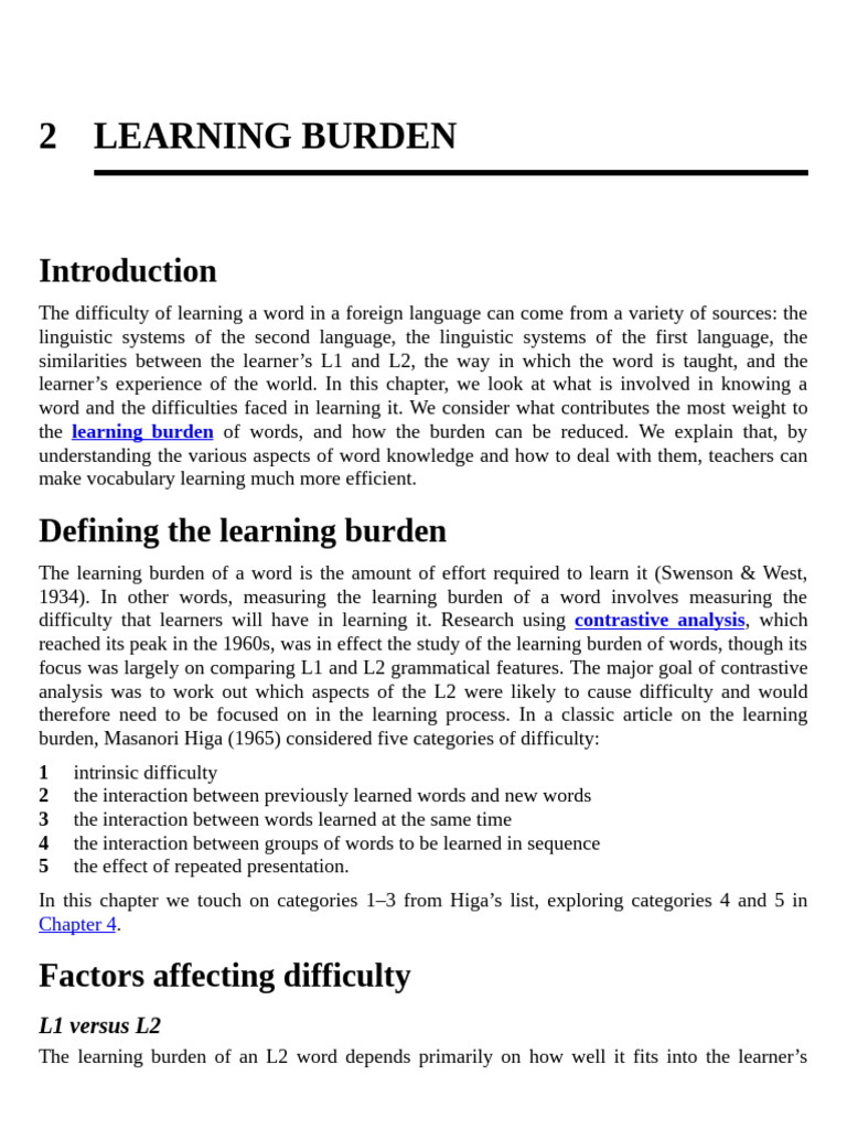 Understanding Learning Burden in Vocabulary | PDF | Second Language ...