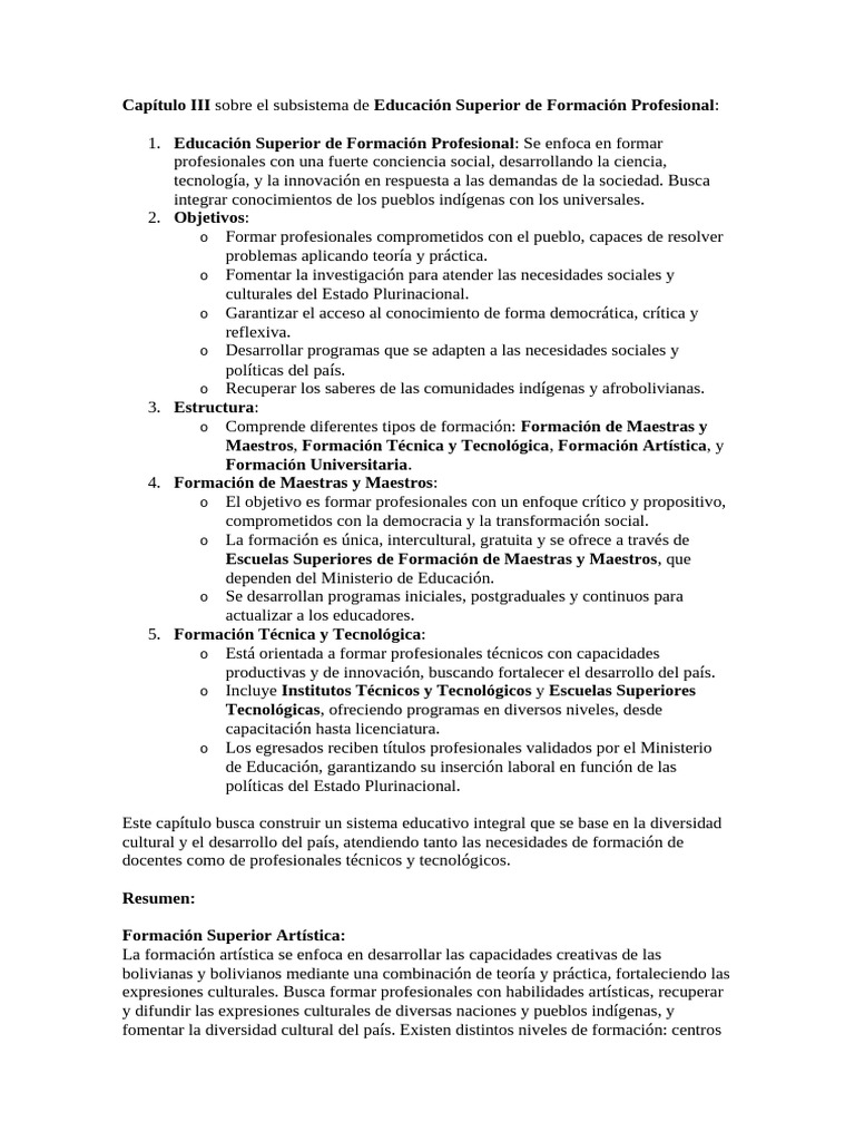 Capítulo III Sobre El Subsistema de Educación Superior de Formación ...