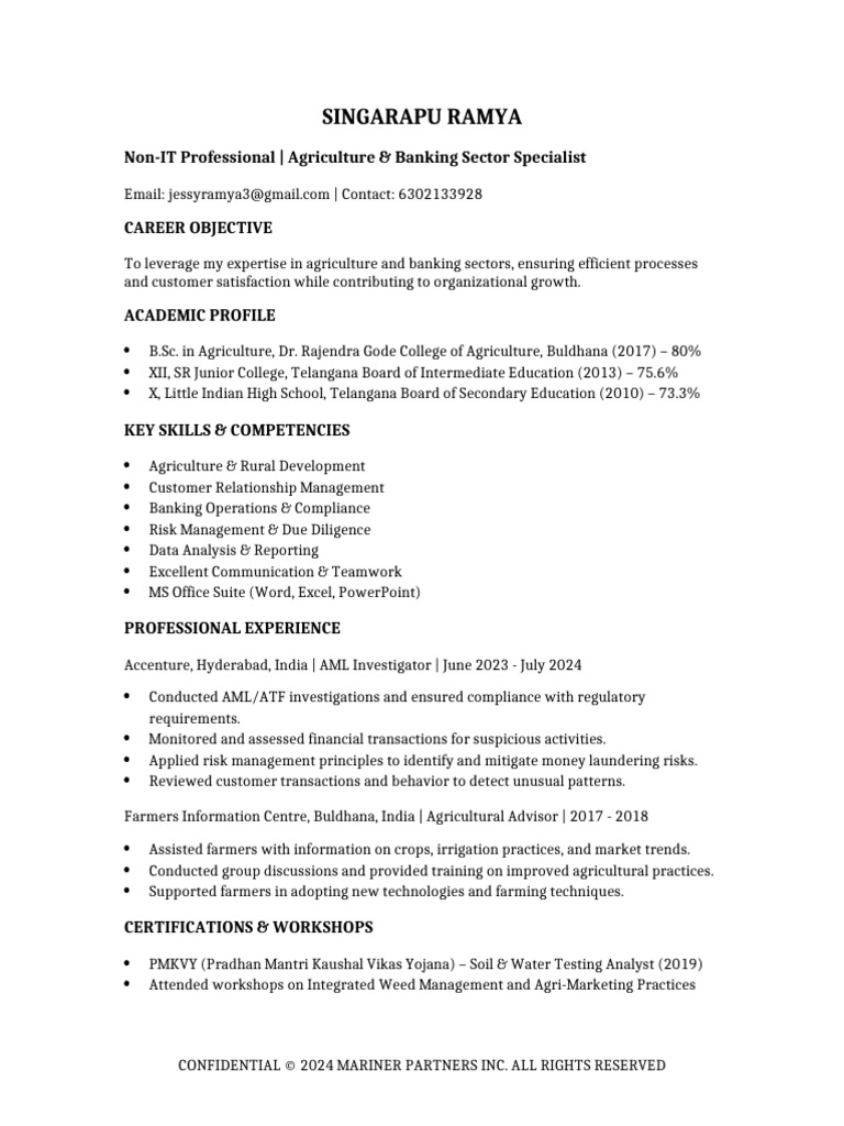 Singrapu Ramya Resume Agriculture Banking 2025 | PDF