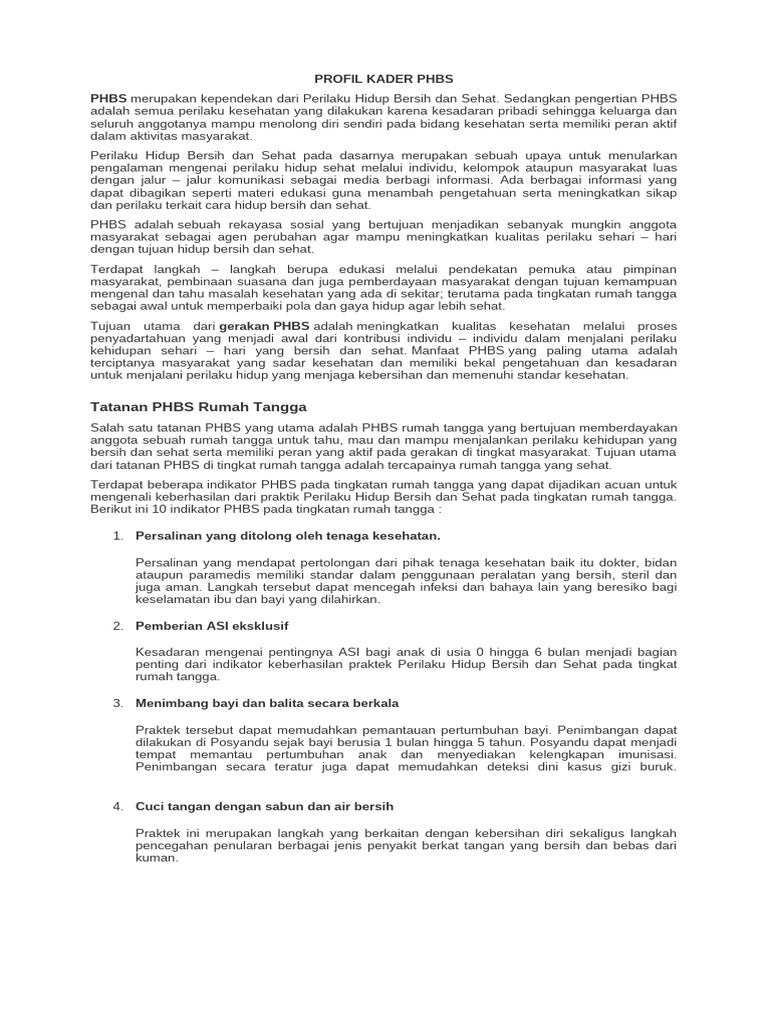 Profil Kader PHBS | PDF