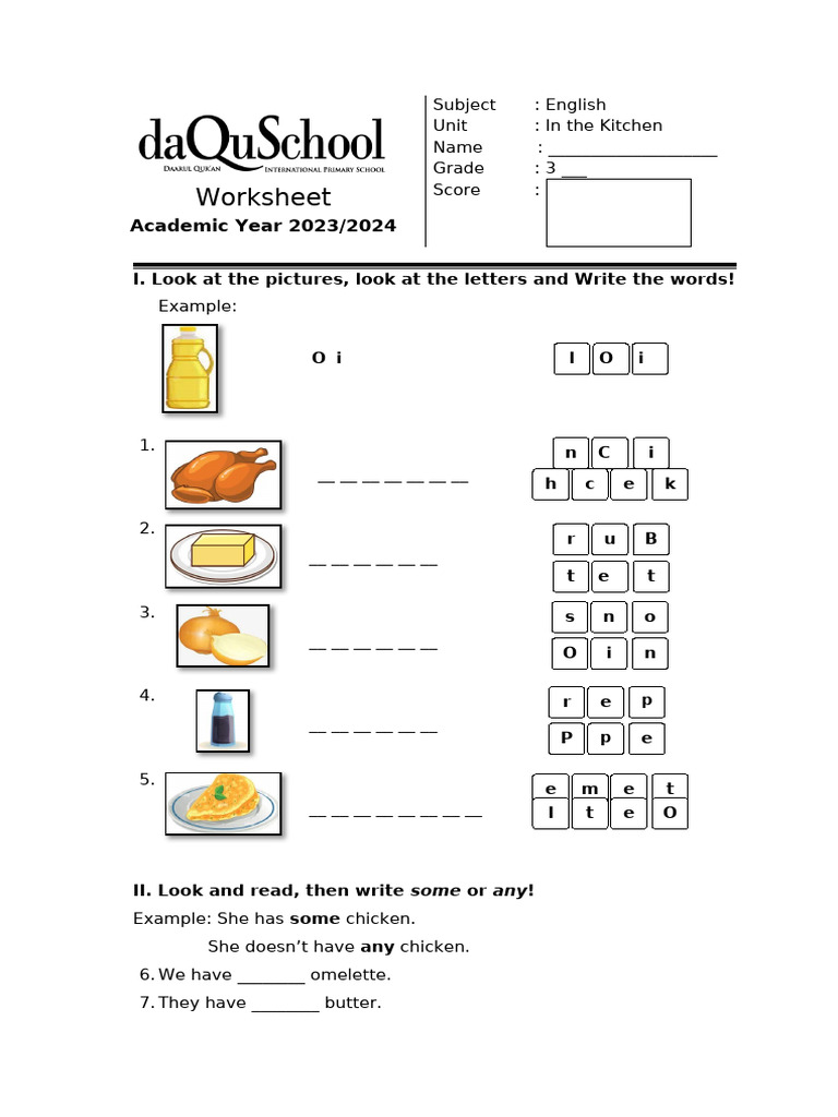 Class 4 English Kitchen Worksheet | PDF | Western Cuisine | Food And ...