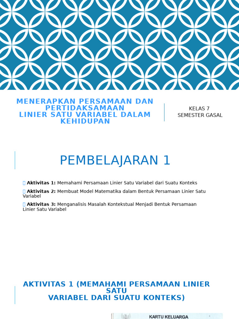 Persamaan Linier Satu Variabel Kelas 7 | PDF