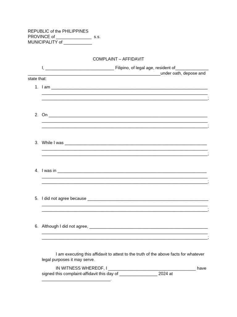 Complaint Affidavit Template | PDF