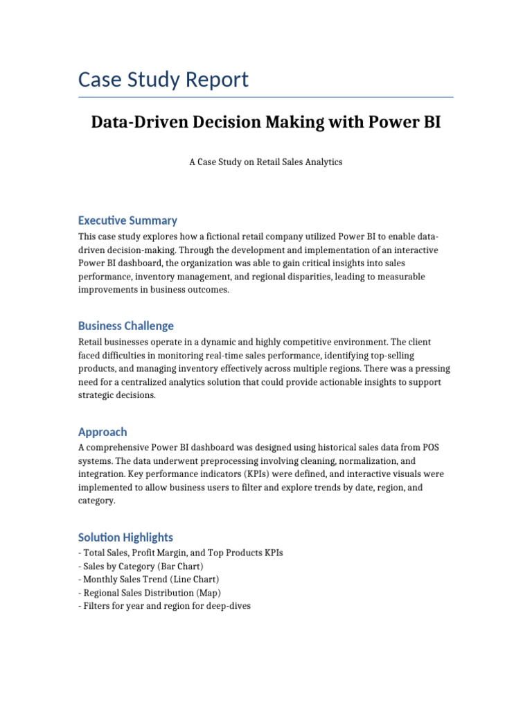 PowerBI Retail Sales Case Study Report | PDF