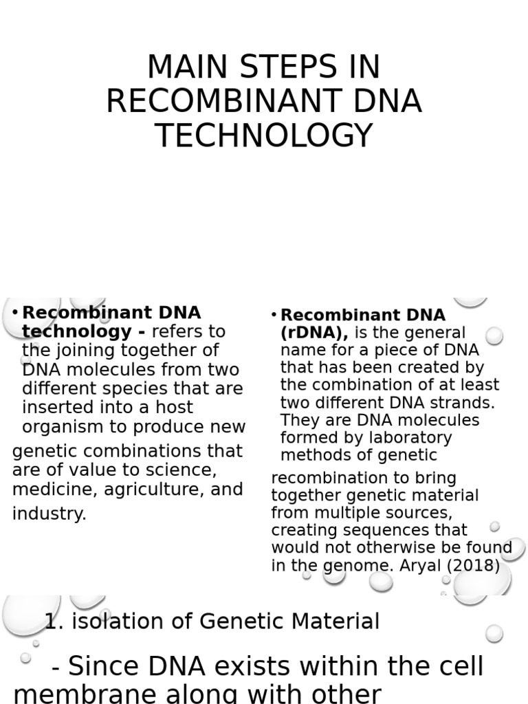 Main Steps in Recombinant Dna Technology (Reviewer) | PDF | Dna ...