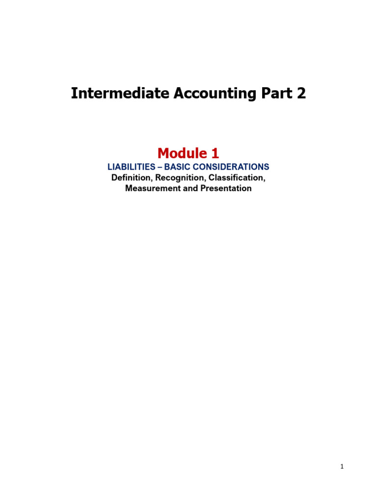 Module 1 Liabilities Basic Considerations Students Pdf Debits