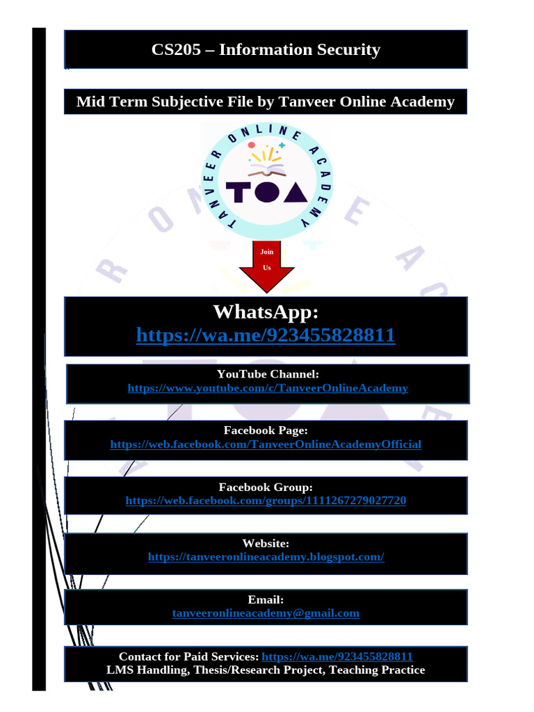 Mid Term Subjective File by Tanveer Online Academy | PDF | Security Technology | Telecommunications
