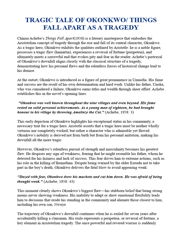 Tragic Tale of Okonkwo:Things Fall Apart As A Tragedy | PDF