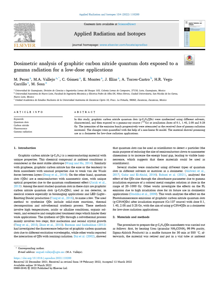 Dosimetric Analysis of Graphitic Carbon Nitride Quantum Dots Exposed To ...