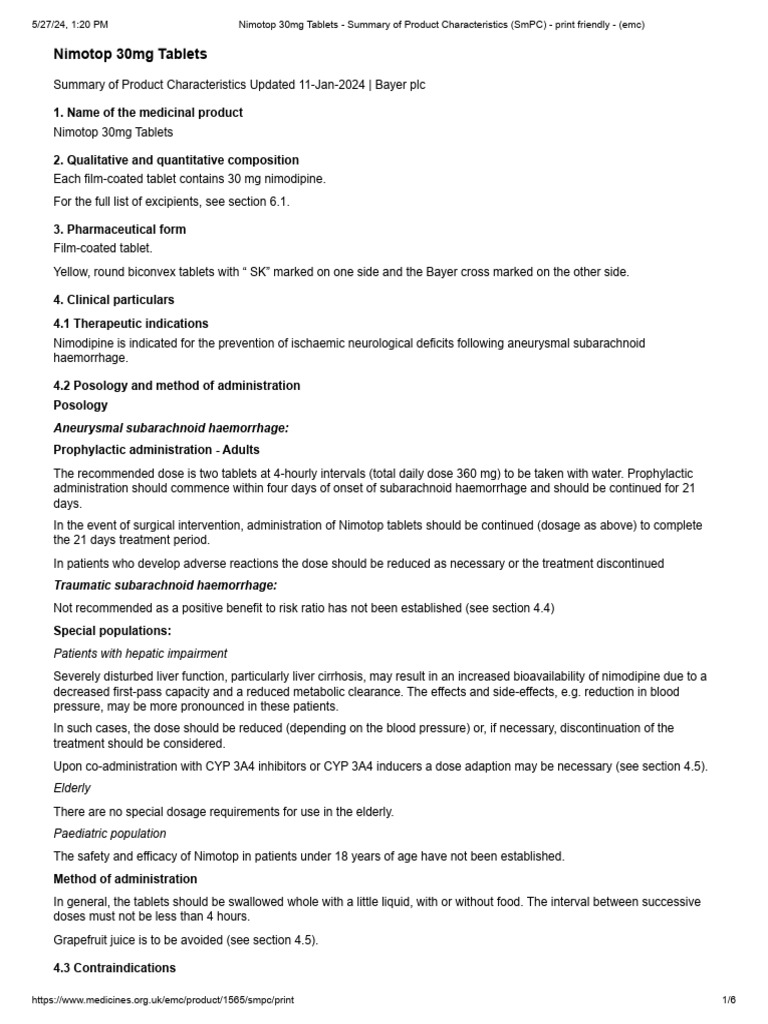 Nimodipin - 30 - Tham Chieu EMC | PDF | Dose (Biochemistry) | Chemistry