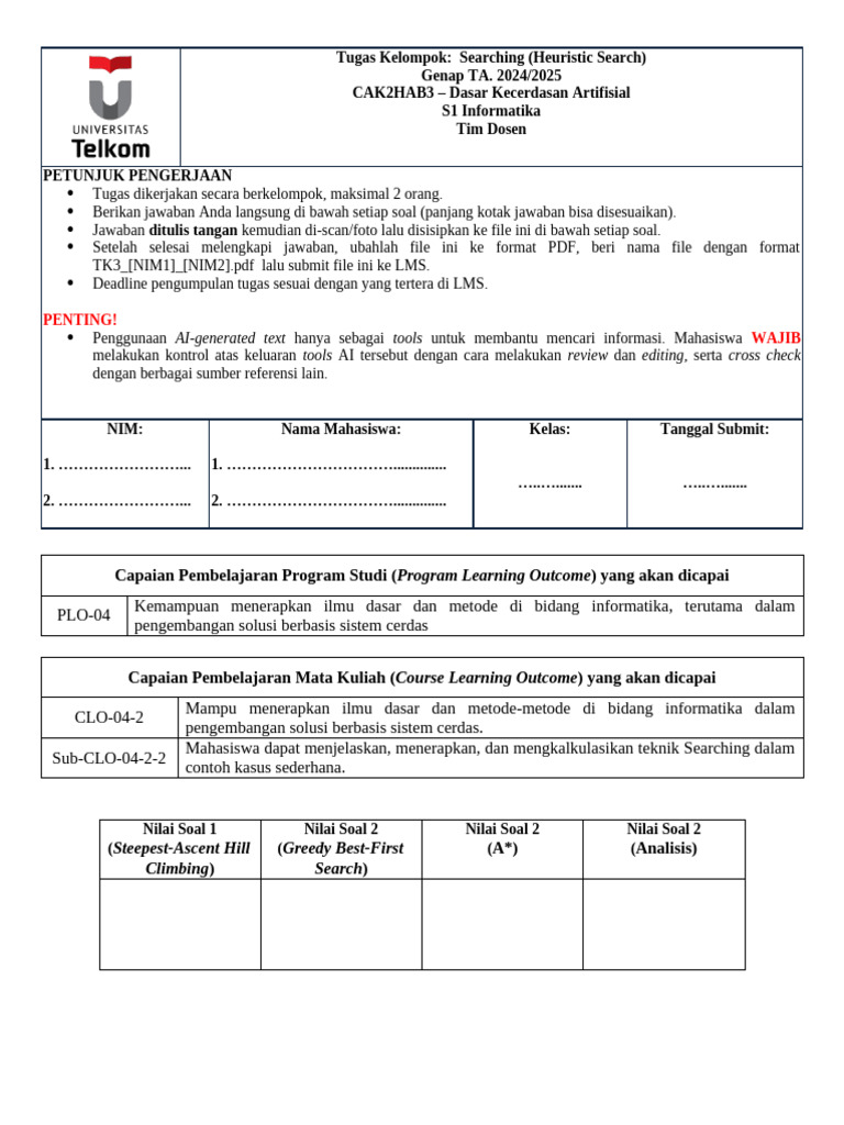 Tugas 3 - Heuristic Search | PDF