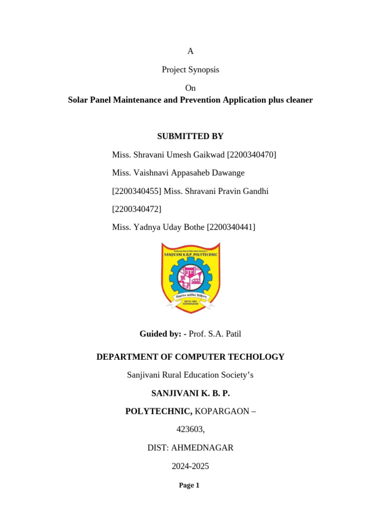 Synopsis Solar Panel New | PDF | Internet Of Things | Sustainable Energy