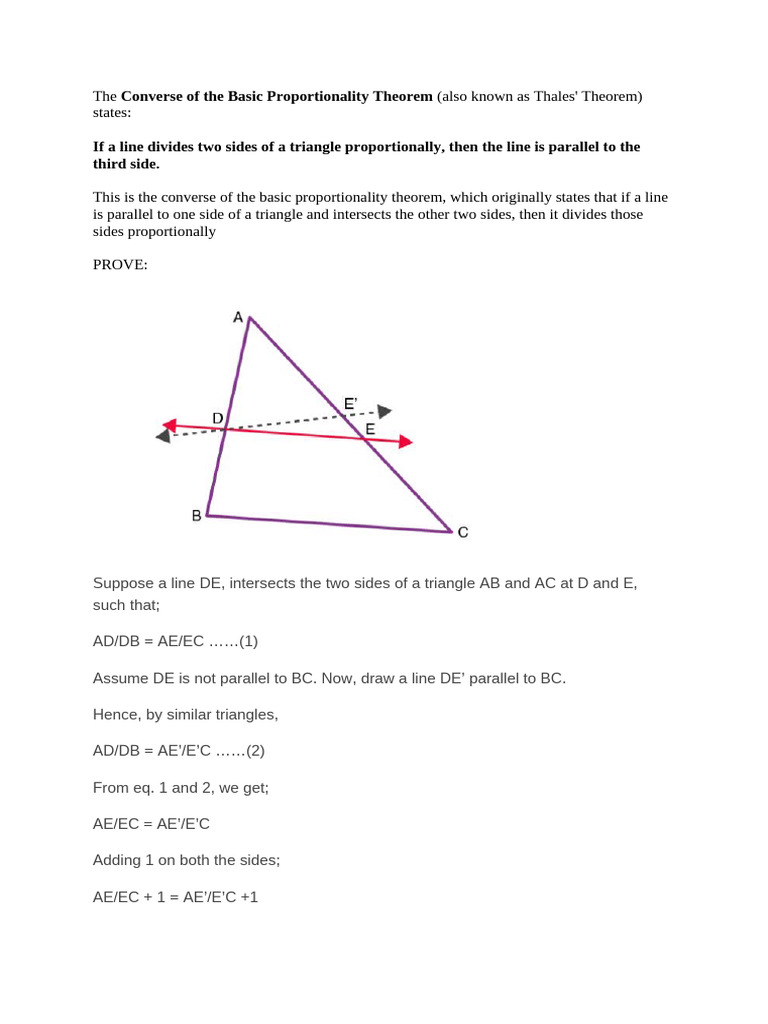 The Converse of The Basic Proportionality Theorem | PDF