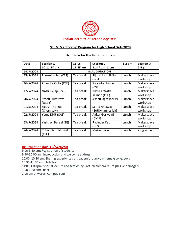 STEM Summer Schedule | PDF