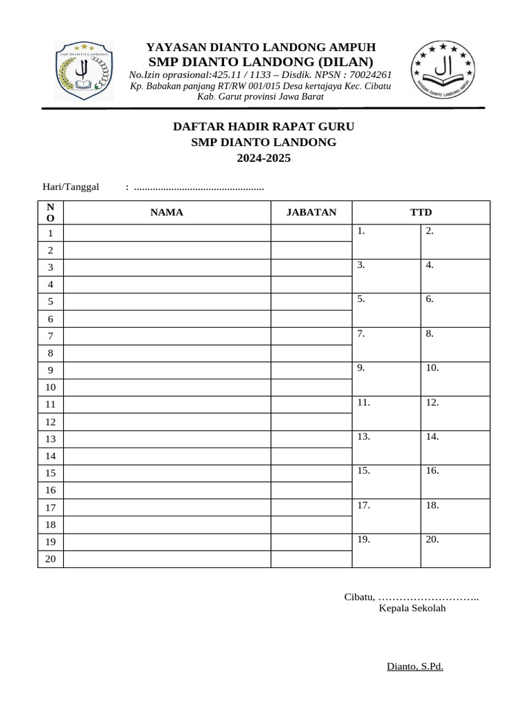 Isi Daftar Hadir Rapat Guru | PDF