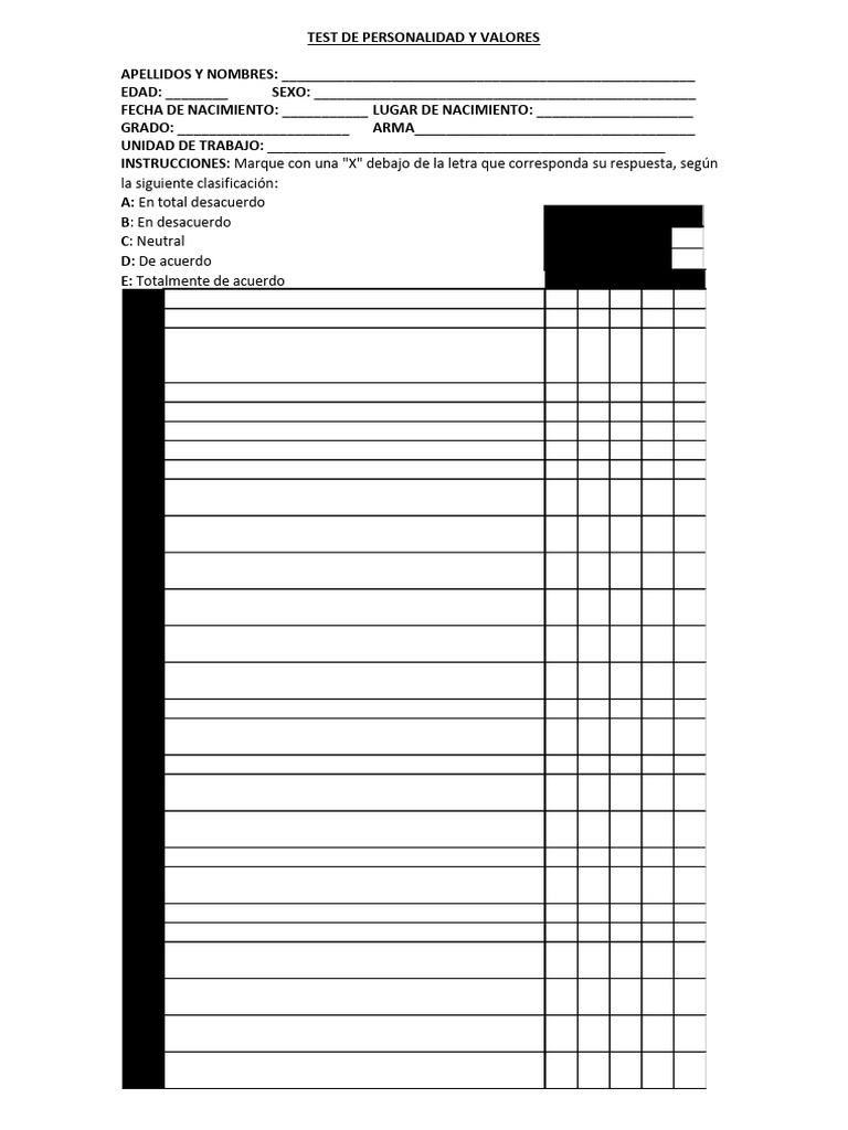 TEST DE PERSONALIDAD NEO FFI | PDF