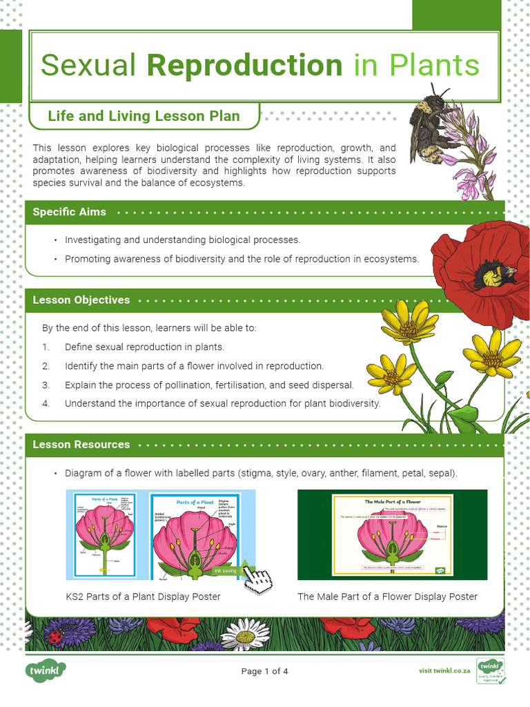 Grade 7 Life and Living Lesson Plan Sexual Reproduction in Plants | PDF ...