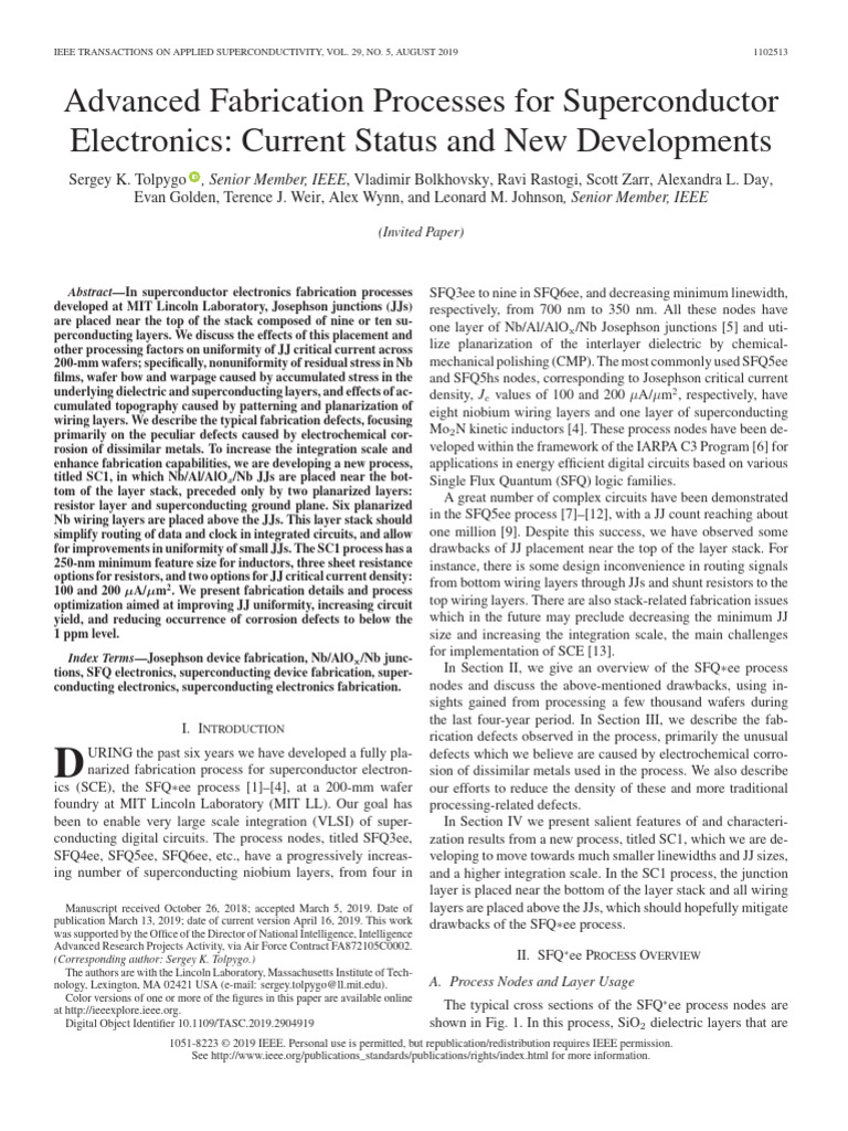 Advanced Fabrication Processes For Superconductor Electronics Current Status and New ...