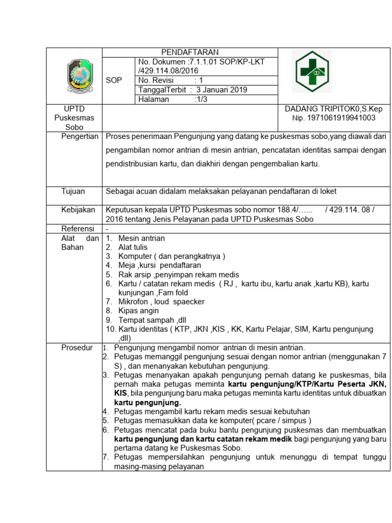 Sop 01 PENDAFTARAN | PDF