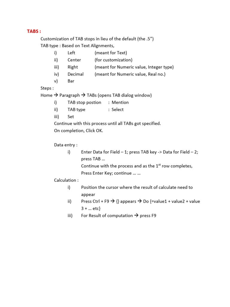 WORD 5th Class | PDF