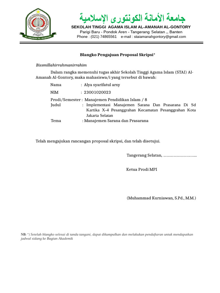 Formulir Pengajuan Proposal Skripsi MPI | PDF