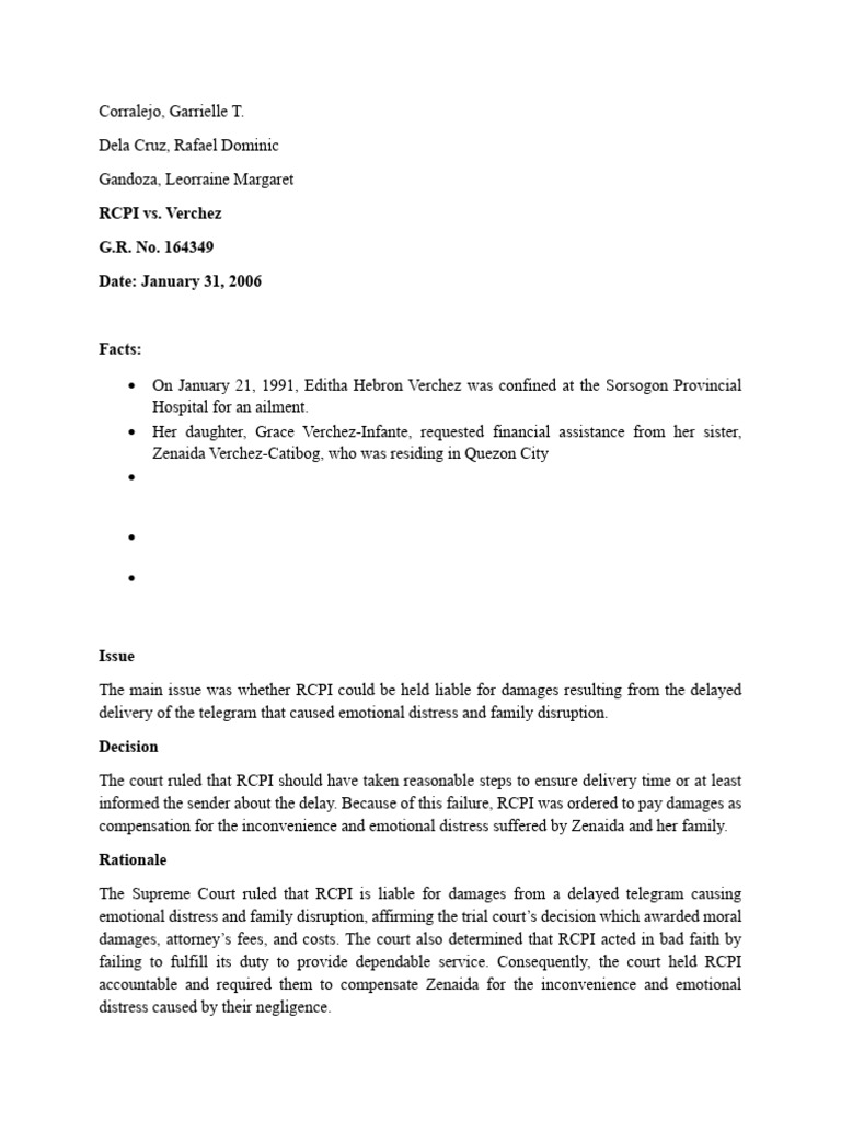 RCPI Liability for Delayed Telegram | PDF