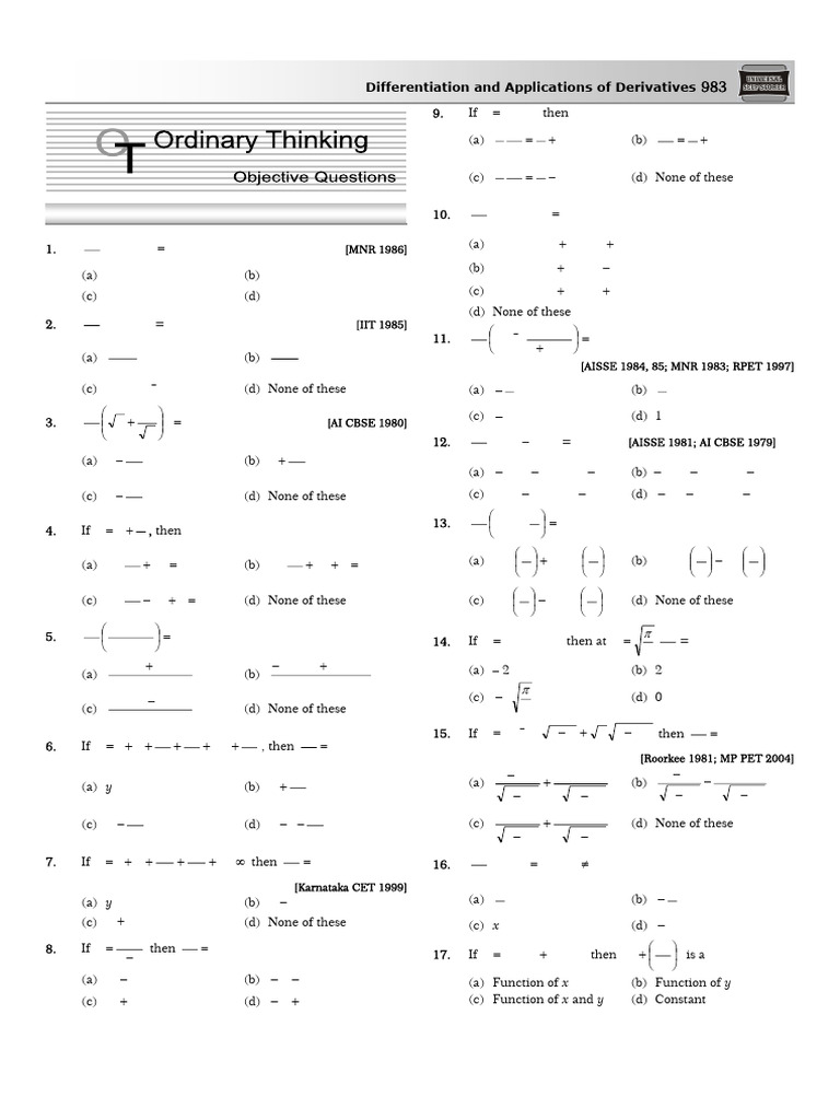 QUES. CHP. 22 - Derivative at A Point, Standard Differentiation (PART 1) | PDF | Mathematical ...