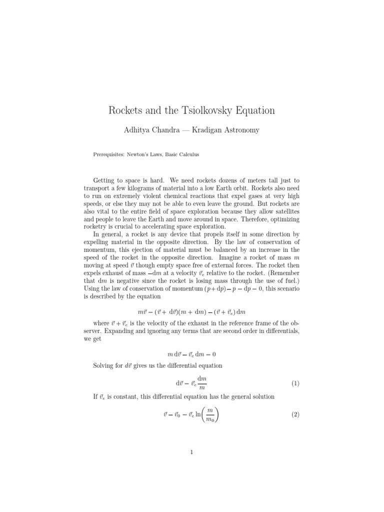 4. Rockets and the Tsiolkovsky Equation | PDF | Rocket | Force