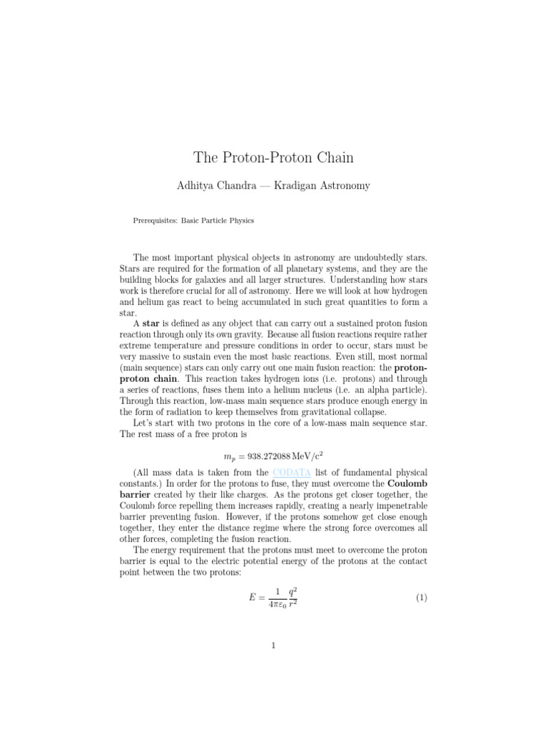 Steps of the Proton-Proton Chain | PDF | Nuclear Fusion | Stars