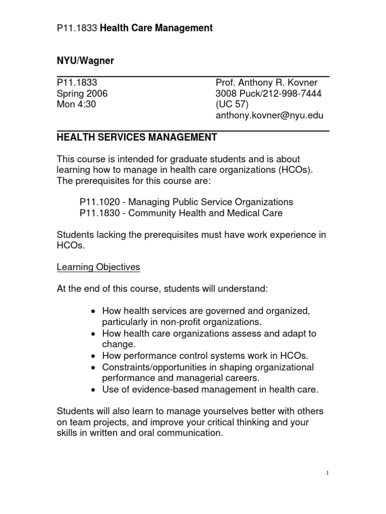 Health Care Management Course Overview | PDF | Evidence Based Medicine ...