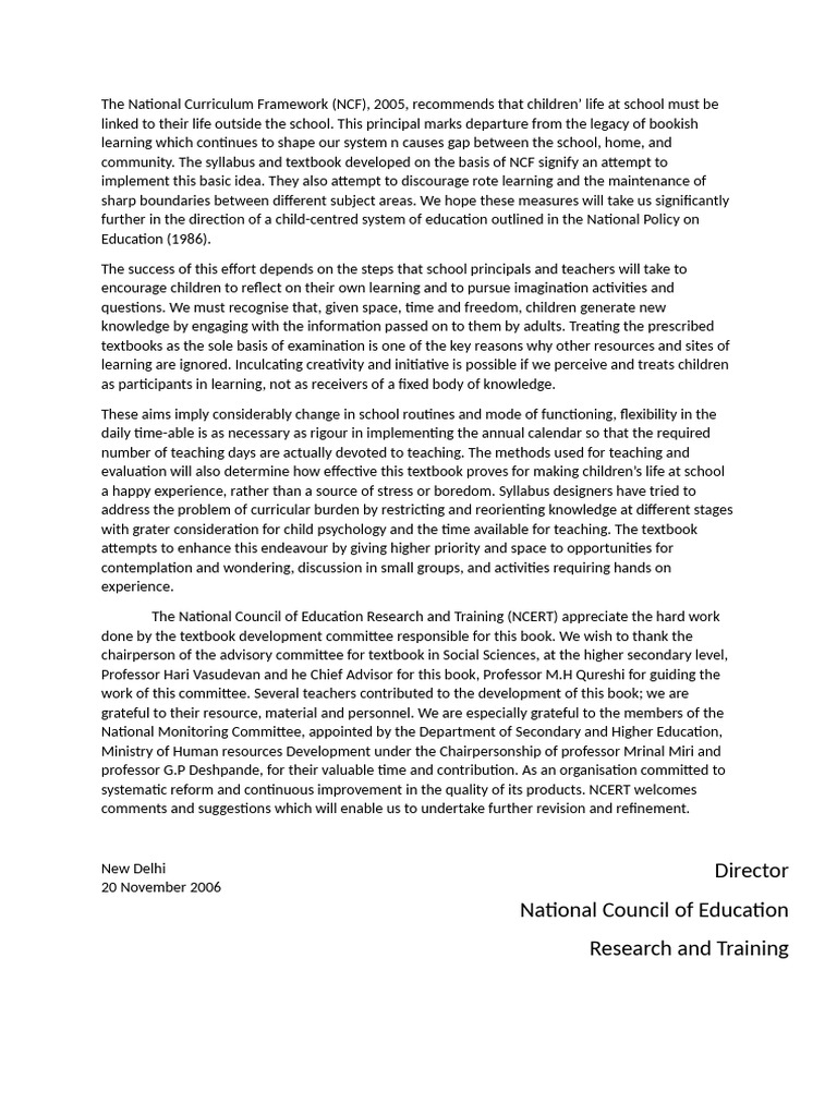 The National Curriculum Framework | PDF | Curriculum | Agriculture