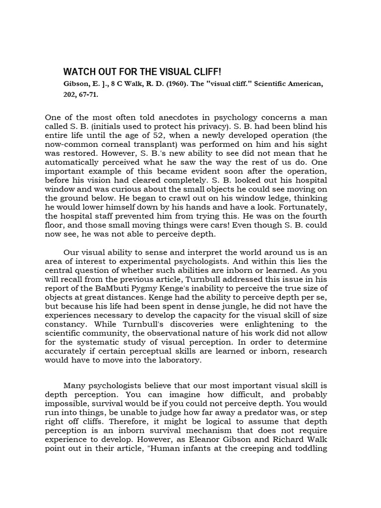 Testing Depth Perception with Visual Cliff | PDF | Cognition ...