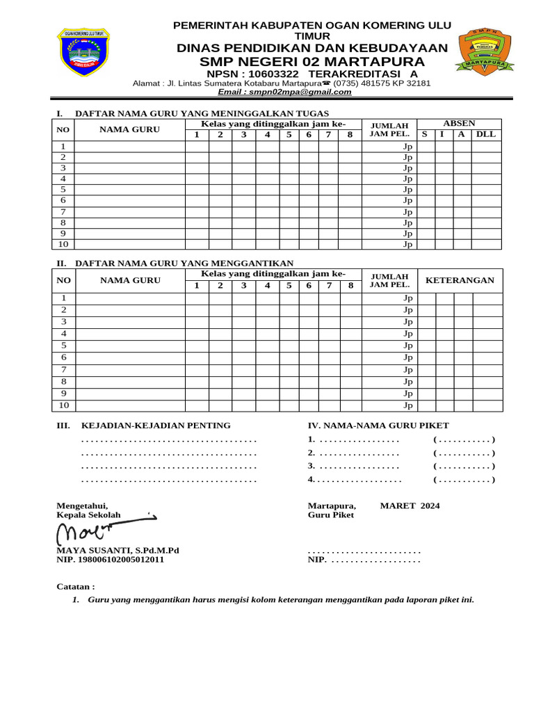 Format Buku Piket | PDF