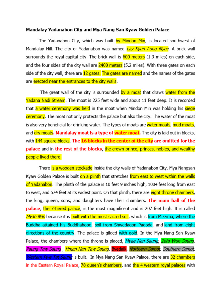 Mandalay Yadanabon City and Mya Nan San Kyaw Golden Palace | PDF