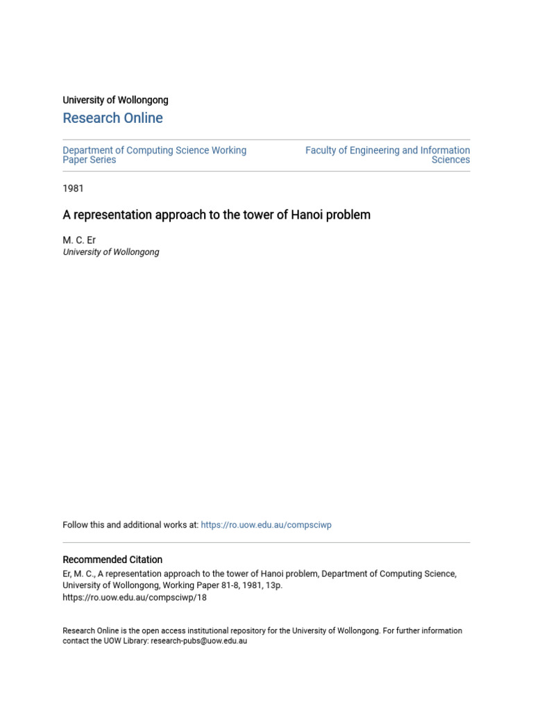 A Representation Approach To The Tower of Hanoi Problem | PDF | Applied Mathematics ...