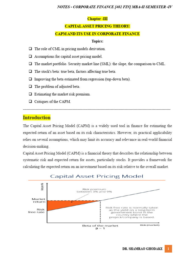 CAPM in Corporate Finance: Key Insights | PDF | Capital Asset Pricing ...