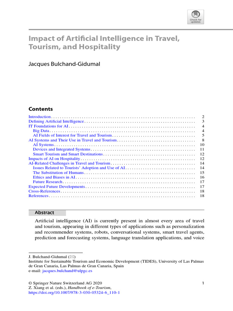 AI's Role in Travel and Tourism | PDF | Artificial Intelligence | Intelligence (AI) & Semantics