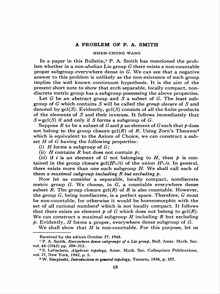 Wang A Problem of P. A. Smith | PDF | Group (Mathematics ...