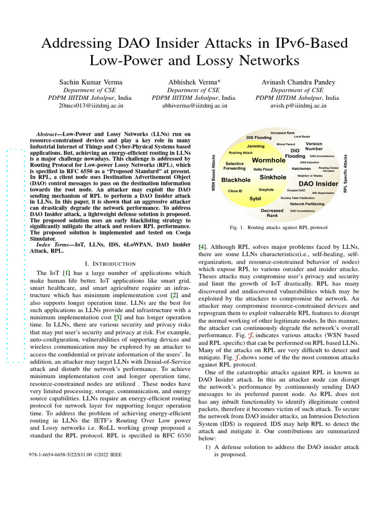 Addressing DAO Insider Attacks in IPv6-Based Low-P | PDF | Routing | Computer Network