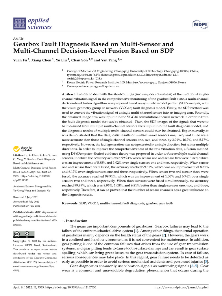 Gearbox Fault Diagnosis Based On Multi-Sensor andMulti-Channel Decision-Level Fusion Based On ...