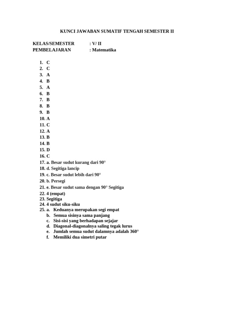 Kunci Jawaban MTK Kls 5 SMT 2 | PDF