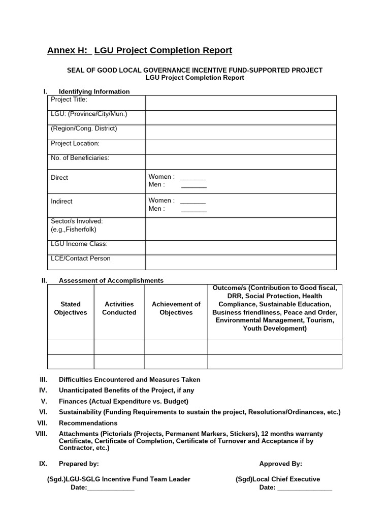 Annex J. LGU Project Completion Report | PDF